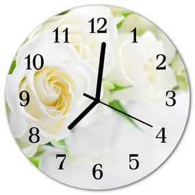 Nástěnné hodiny obrazové na skle - Růže bílé