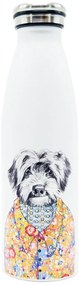 Nerezová termolahev Lord Cockapoo, 500 ml – bílá, matný povrch, s motivem psa v květinovém saku
