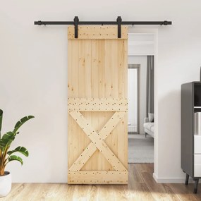 Posuvné Dveře S Kováním 80 X 210 Cm Masivní Borové Dřevo