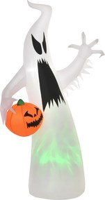 HOMCOM Samonafukující strašidelný duch, LED osvětlený Halloween dekorace, polyester, bílá, 105 x 65 x 180 cm