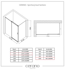 CERANO - Sprchový kout Santoro L/P - černá matná, transparentní sklo - 110x100 cm - posuvný
