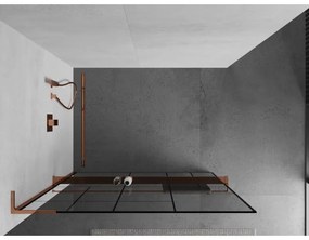 Mexen Kioto+ L, sprchová zástěna Walk-In s poličkou a věšákem 100 x 200 cm, 8mm čiré sklo černý vzor, ​​růžové zlato profil, 800-100-123-60-78