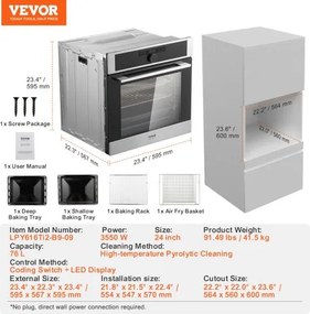 Jednostěnná trouba 61 cm elektrická vestavěná nástěnná trouba 16 funkcí 75,9 l