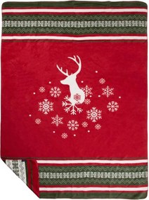 Zeleno-červený pléd s jelenem Christmas Deer XL – 150*200*3 cm