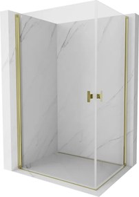 Mexen Mist-B Duo, 2-křídlý ​​výklopný sprchový kout 95 x 75 cm, čiré sklo, zlatý lesklý profil, 8A2-095-075-50-00