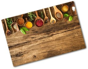 Wallmuralia Kuchyňská deska velká skleněná Koření dřevo 80x52 cm