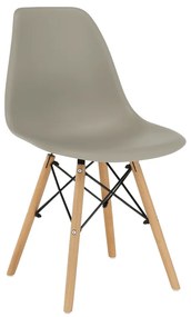 Jídelní židle CINKLA 3 new, plast teplá šedá, podnož buk, kov černý