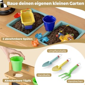 Costway Dětská hliněná kuchyňka s tabulí a kohoutkem a dřezy a květináče dřevěná