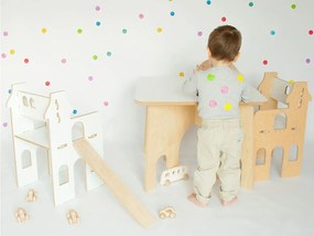 Myminihome Dětský stůl RONDO + dětská židle se skluzavkou Zvolte barvu: Nelakovaná, Zvolte variantu: S jednou židlí
