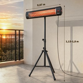Outsunny Infračervený topný radiátor 2500 W terasový topič s dotykovým ovládáním a dálkovým ovládáním, 3 stupně výkonu, výškově nastavitelný stojan