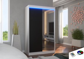 ADRK Furniture Posuvná skříň se zrcadlem a LED osvětlením REWENA 120 SW-REW- W+B-120+L-V032