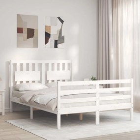 Rám postele s čelem bílý 140 x 200 cm masivní dřevo,  3194312