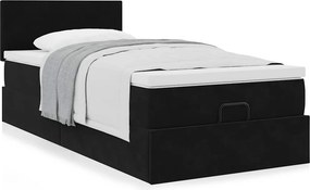 Osmanský rám postele s matrací černá 90x200cm samet 3311677