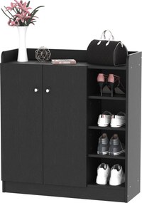 HOMCOM Úzký botník se dvěma dveřmi a nastavitelnými policemi pro 12 párů bot do předsíně 83x30x90 cm Černý