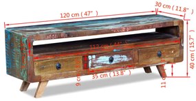 vidaXL Marketos TV stolek se 3 zásuvkami masivní recyklované dřevo