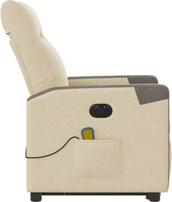 Elektrické zvedací masážní polohovací křeslo krémové textil 3324108