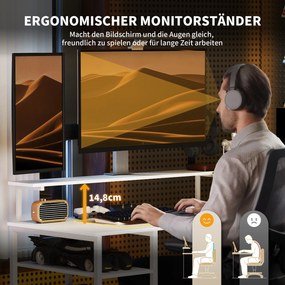 HOMCOM L-tvarovaný psací stůl s nabíjecí stanicí, rohový počítačový stůl s držákem monitoru a policemi, pro home office, kancelář, bílá
