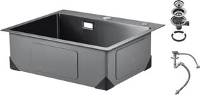 Kuchyňský dřez 55 cm Topmount Jednomístná vestavná umyvadlo Nerezová ocel černá