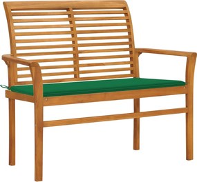 Zahradní lavice se zelenou poduškou 112 cm masivní teak 3062654