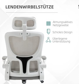 Ergonomická kancelářská židle Vinsetto, pracovní židle s nastavitelnými opěrkami, opěrkou hlavy, naklápěcí funkcí, výškově nastavitelná otáčecí židle…