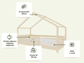 Benlemi Domečková postel TULY s předním štítem Zvolte barvu: Světle šedá, Zvolte rozměr: 80x200 cm, Zvolte zábranu: S otevřeným vstupem