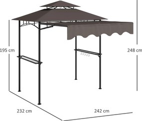 Outsunny Grilovací Altán 242x149x248 cm voděodolný, nehořlavý zahradní altán s dvouvrstvou střechou a bočními regály, UV 30+ zahradní pavilon, BBQ al…