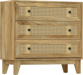 HOMCOM Úložný kabinet s 3 zásuvkami z ratanu 80 x 35 x 76 cm v jemném dřevěném vzhledu | Aosom