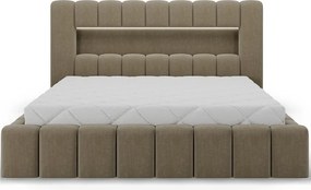Světle hnědá čalouněná dvoulůžková postel s úložným prostorem s roštem 160x200 cm Lamica – ELTAP