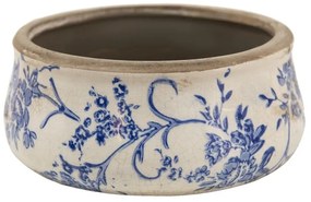 Nízký keramický obal na květináč s modrými květy Saten - Ø 21*8 cm