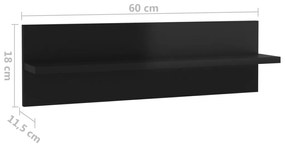 Nástěnné police 4 ks černé vysoký lesk 60x11,5x18cm dřevotříska - Default Title
