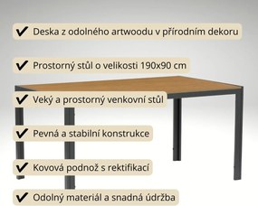 Vikio Zahradní set 190x90 pro 6 osob přírodní V137-190P2