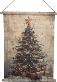 Vánoční vintage nástěnná mapa svánočním stromečkem - 55*3*75 cm