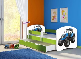 Dětská Postel 2 - Traktor - 180x80 Se šuplíkem Se jménem - Zelená