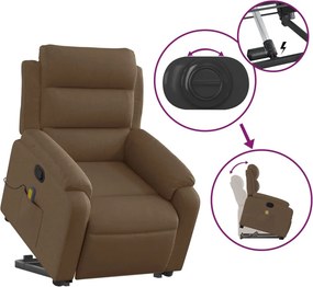 Zvedací masážní polohovací křeslo hnědé textil 3204996
