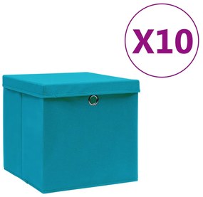 Úložné boxy s víky 10 ks 28 x 28 x 28 cm bledě modré 325234
