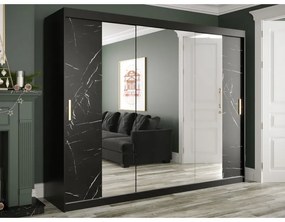 Zrcadlová šatní skříň Nonnus 250 T2, Úložný prostor: ano, Barva: černá matná / černá mramor Mirjan24 5903211112041