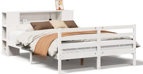 Postel s knihovnou bez matrace bílá 135x190 cm masivní borovice 3321847