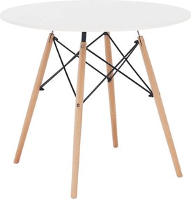 Jídelní stůl, bílá/buk, průměr 80 cm, GAMIN 2 NEW 80