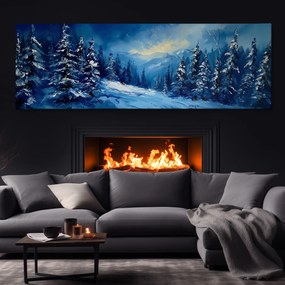 Obraz na plátně - Zasněžená zimní krajina se zmrzlými smrky FeelHappy.cz Velikost obrazu: 180 x 60 cm