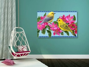 Obraz ptáčky a květiny ve vintage provedení - 90x60 cm