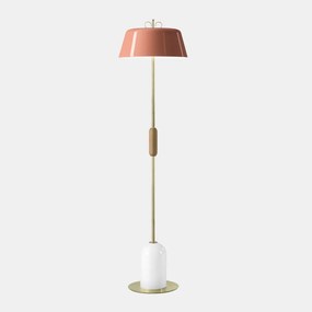 Il Fanale N9D3FO Bon Ton, stojací lampa z mosazi, dřeva, bílá základna, stínítko v antické růžové barvě, 3x10W E14, výška 155,7cm