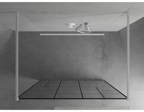 Mexen Kioto, průchozí sprchová zástěna 100 x 200 cm, 8mm sklo čiré/černý vzor, 2x bílá stabilizační rozpěra, 800-100-002-20-78