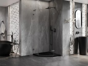 Mexen Lunar, L pravý výklopný pětiúhelníkový sprchový kout 90 x 90 cm, 8mm čiré sklo, grafitový profil, 831L-090P-090L-95-00-P
