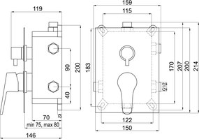 Novaservis Titania Iris New Podomítková baterie s boxem 3 vývody, chrom, BOX94451RX,0