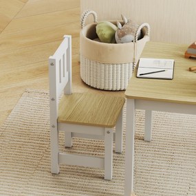 AIYAPLAY dětský stolek se židlemi, set stůl a 2 židle ze dřeva na kreslení, hraní a učení, 56x52x48 cm, přírodní dřevo