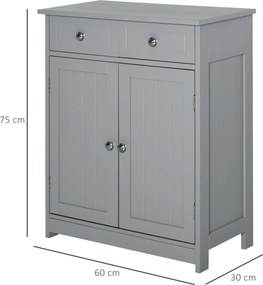 kleankin Úložný kabinet, Koupelnový kabinet, Skříň se 2 dveřmi a 2 zásuvkami - 60 x 30 x 75 cm - Šedá
