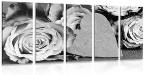5-dílný obraz valentýnské růže v černobílém provedení - 100x50