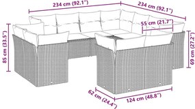 11dílná zahradní sedací souprava s poduškami šedá polyratan 3218512