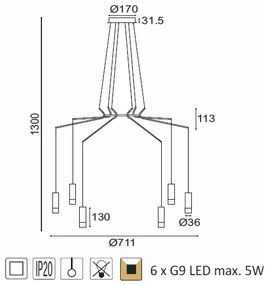 ACA DECOR Závěsné svítidlo TERES max. 6x5W/G9/230V/IP20