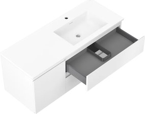 Mexen Orio, koupelnová skříňka 120 cm s pravým umyvadlem Otis, 2S, 1D, bílá matná, 91A13-12047-3-BBFFF01-W18P01